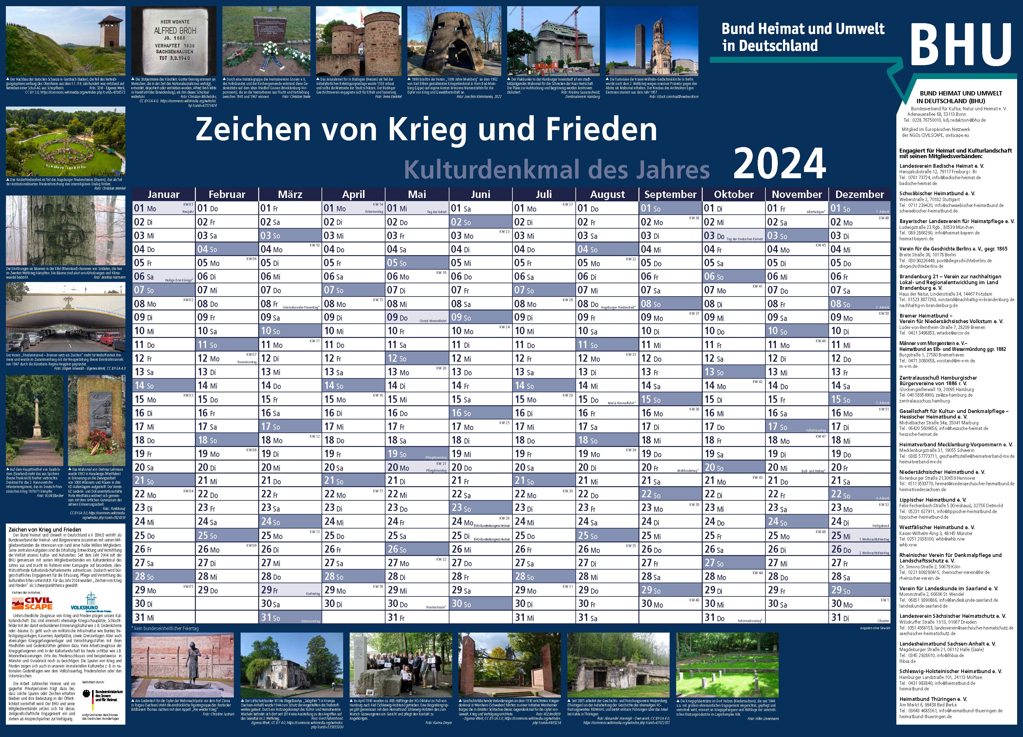Kalender "Zeichen von Krieg und Frieden - Kulturdenkmal des Jahres 202 ...